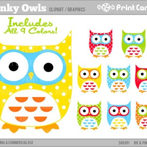 Funky Owls - Digital Clip Art - Personal and Commercial Use - Whimsical ...