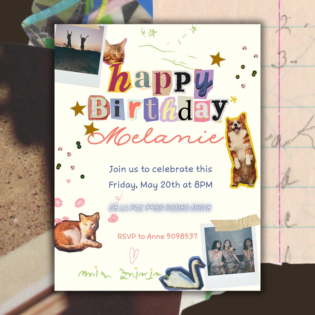 Birthday Party Photo Collage Invitation, Photo Collage Frame Template ...