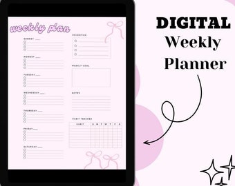 Charming Pink Bow Weekly Planner | Digital Download - Etsy