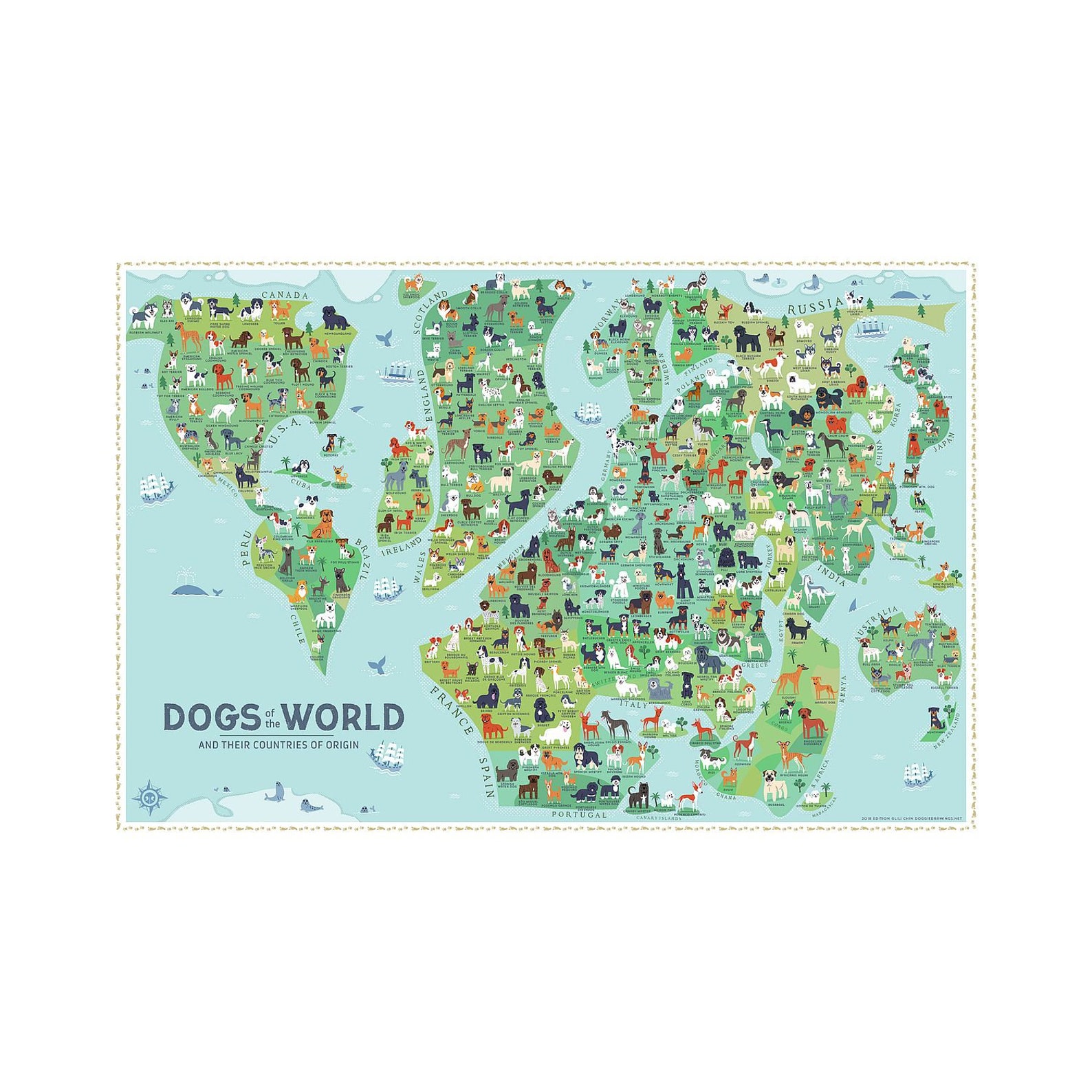 Dogs of the World Map 36x24 POSTER | Etsy Canada