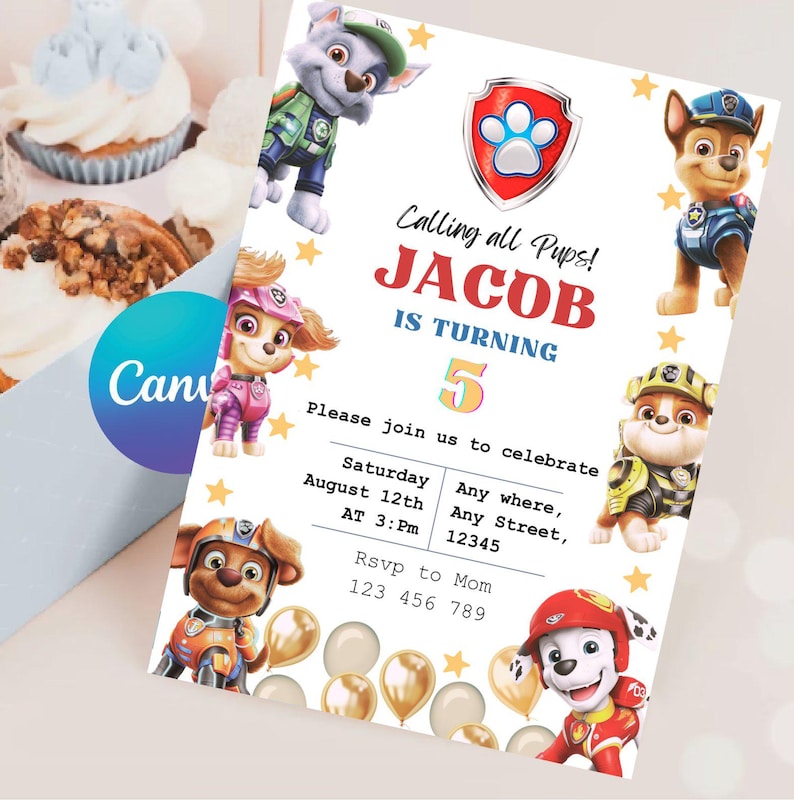 Calling All Pups Invitation, Heroic Pup, Customizable, Printable ...