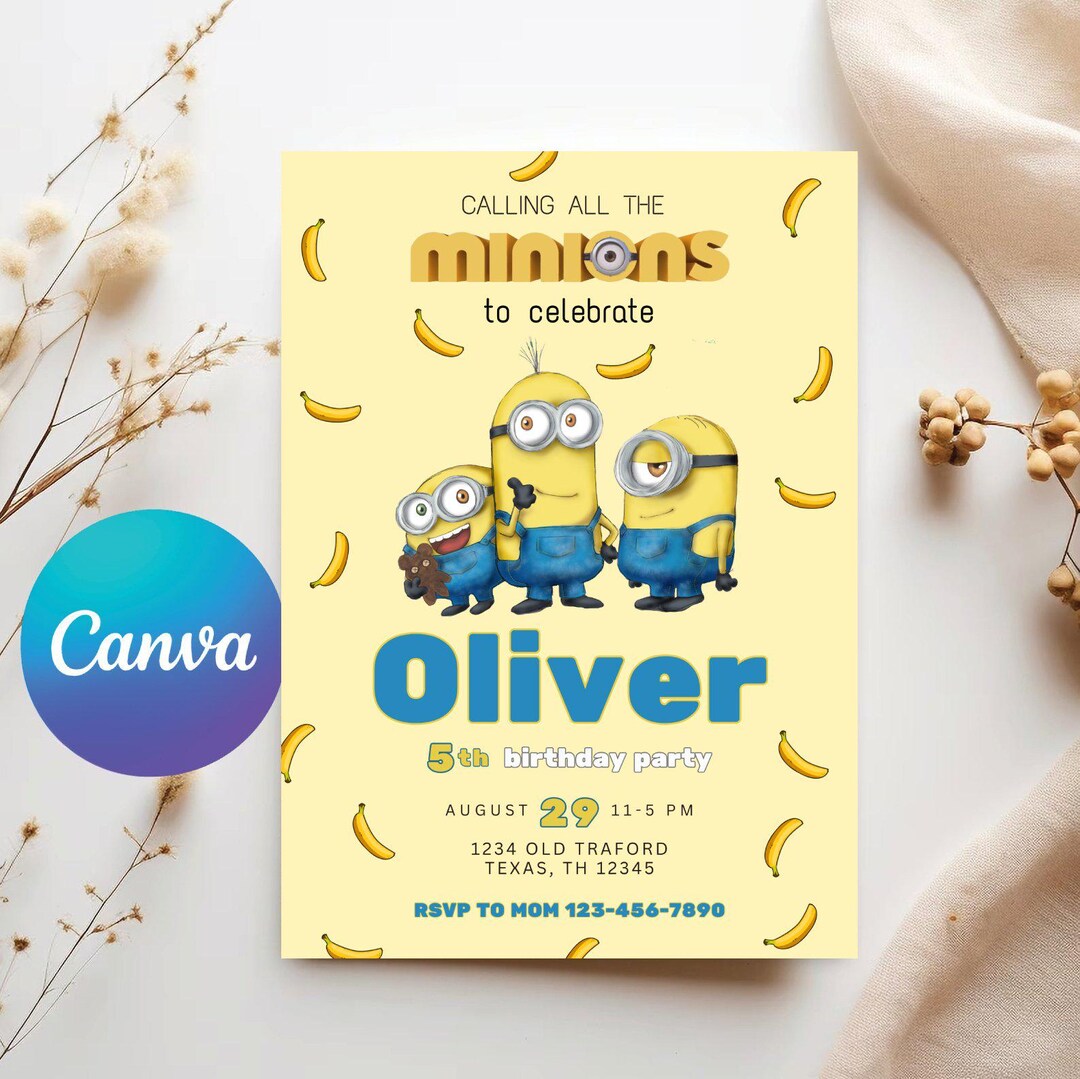 Minion Birthday Invitation, Minimalist Kids Birthday Invitation, Minion ...