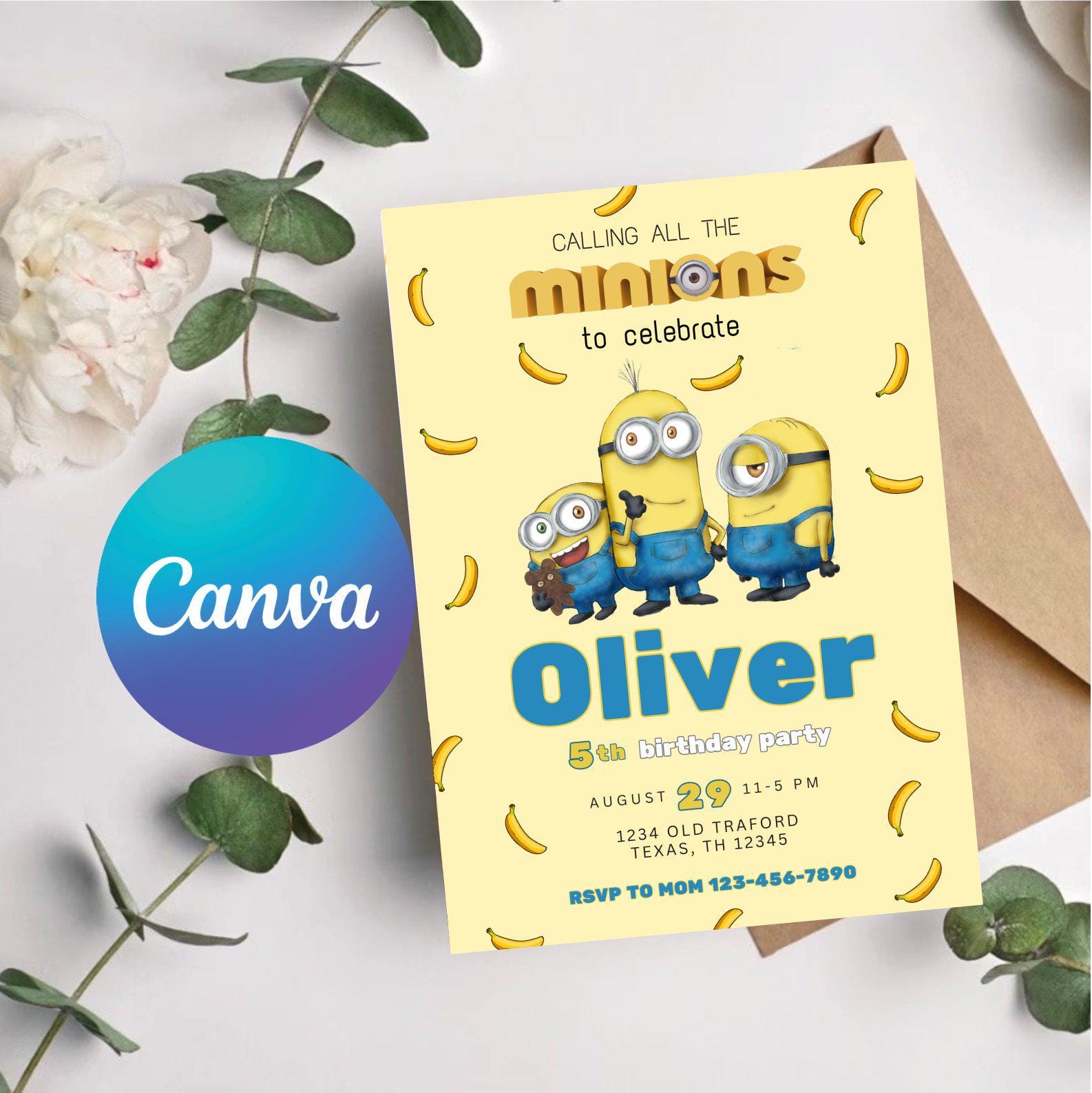 Minion Birthday Invitation, Minimalist Kids Birthday Invitation, Minion ...