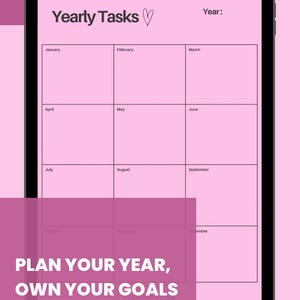 Yearly Task Planner Printable – Pink Aesthetic One Page Goal Tracker ...
