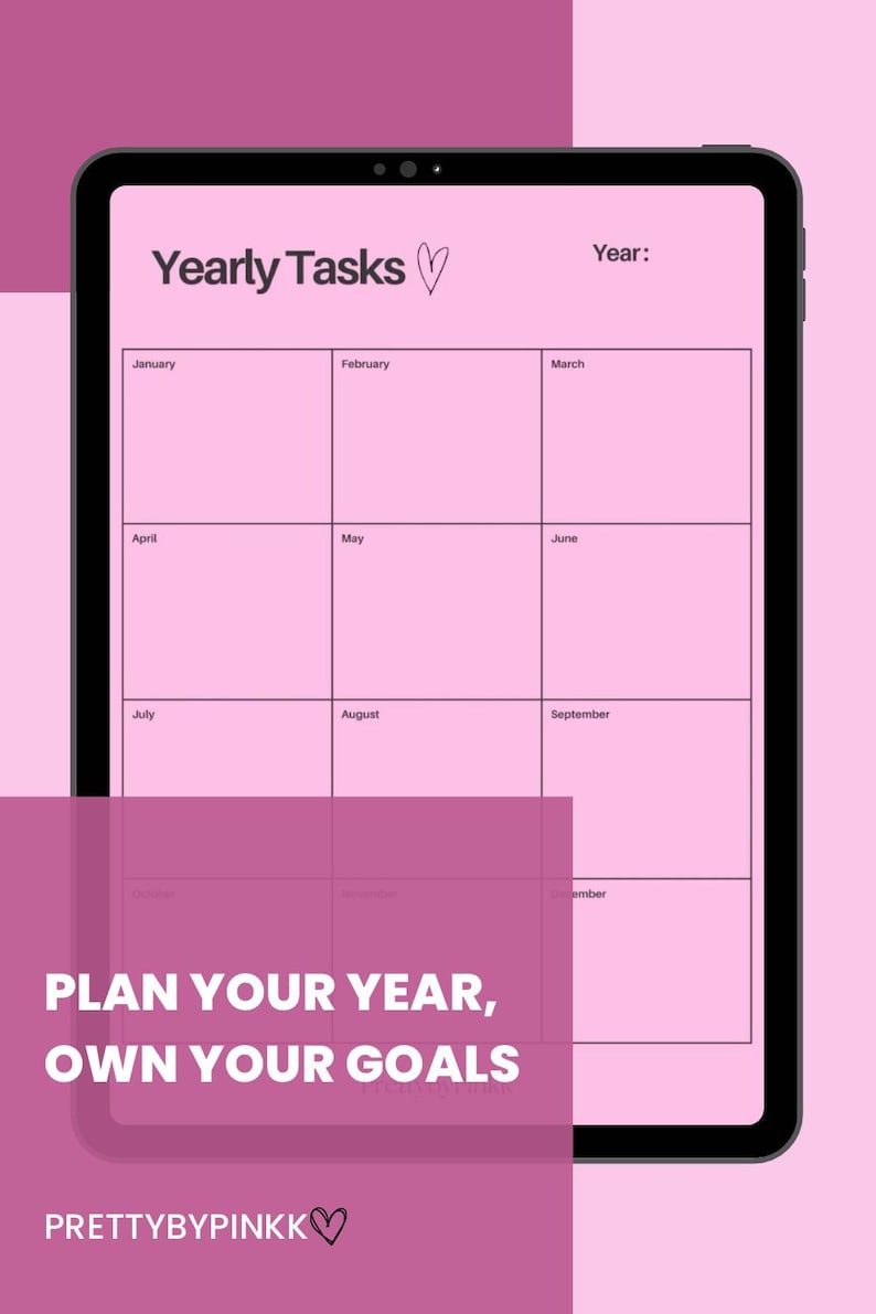 Yearly Task Planner Printable – Pink Aesthetic One Page Goal Tracker ...