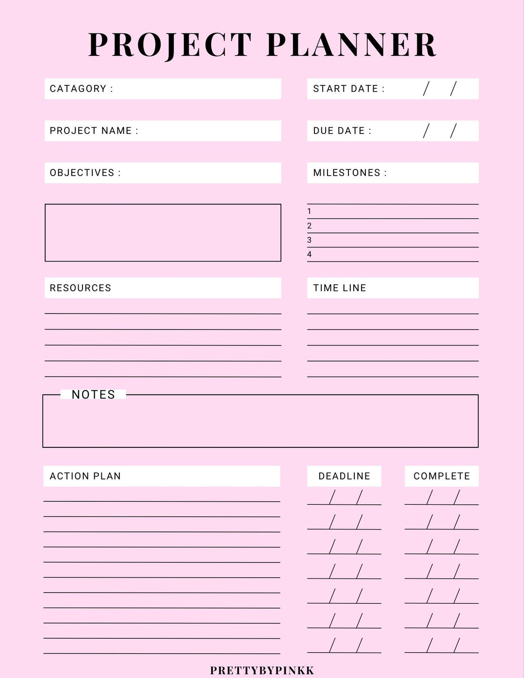 Minimal Project Planner Template | Pink Project Planning Sheet ...