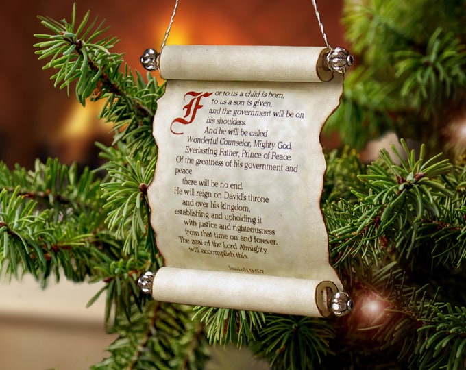 Unto Us a Child is Born Bible Scroll Ornament Drop Cap - Etsy