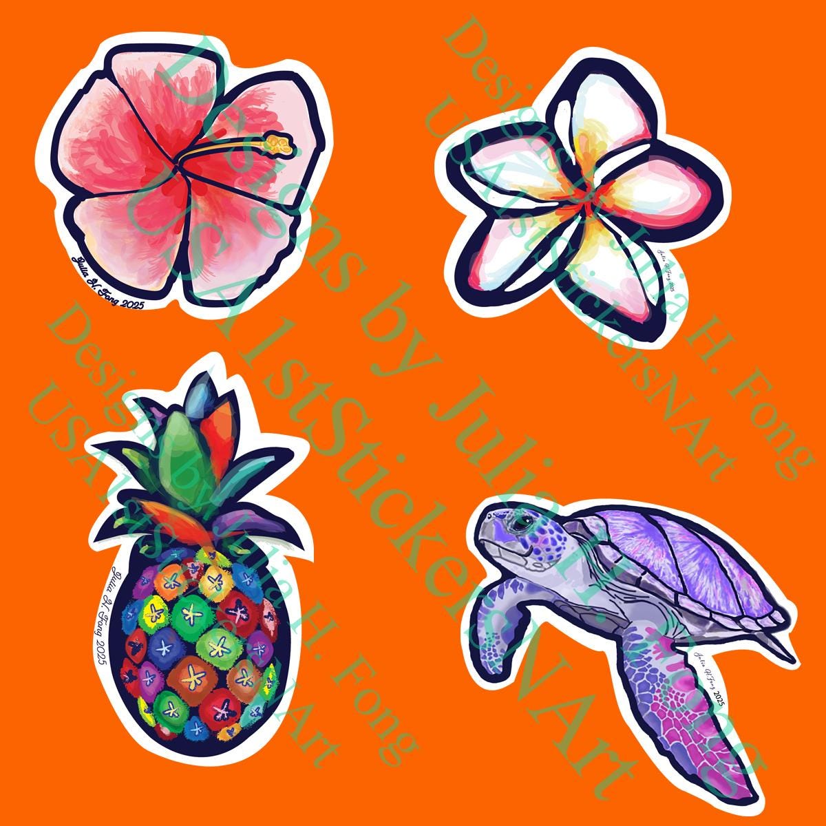 Hawaiian Stickers/clipart, PNG/SVG/JPG Downloadable, Sea Turtle ...