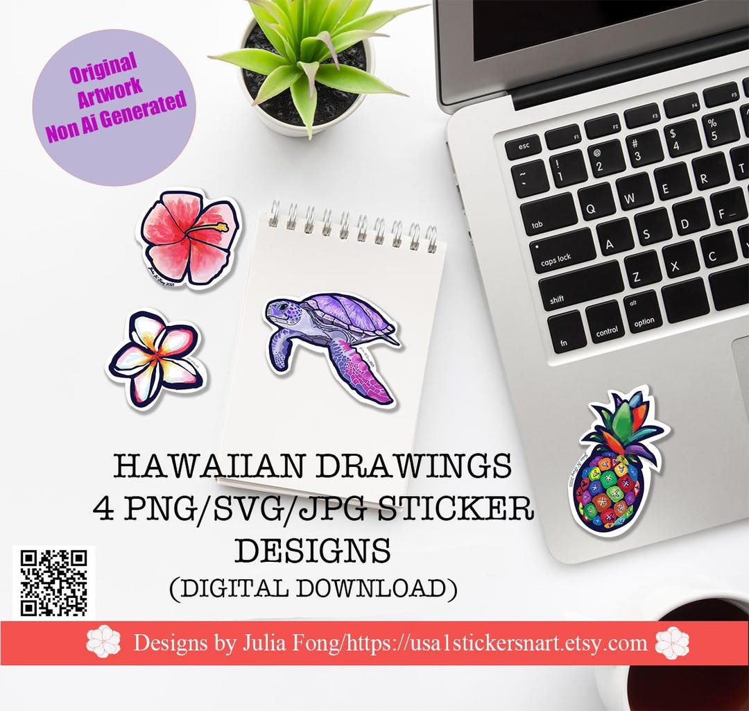 Hawaiian Stickers/clipart, PNG/SVG/JPG Downloadable, Sea Turtle ...