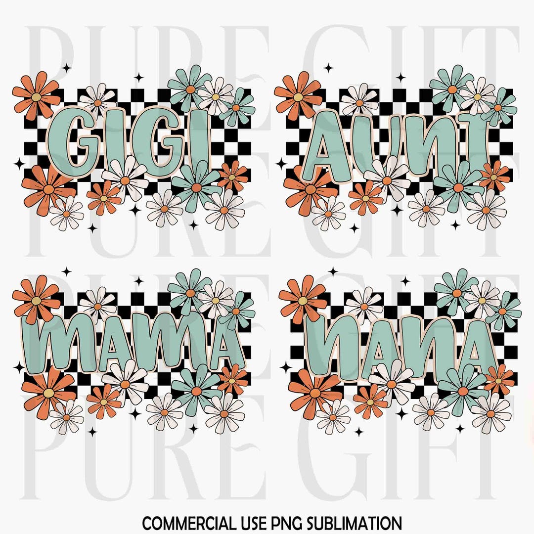 Checkered Bundle Mama Gigi PNG, Mom Gift Png, Mother's Day Png, Mama Floral Png, Gigi Nana Aunt ...