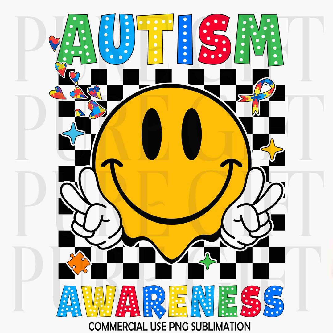 Autism Awareness PNG, Autism Smile Face Png, Autism Puzzle Png, Retro ...