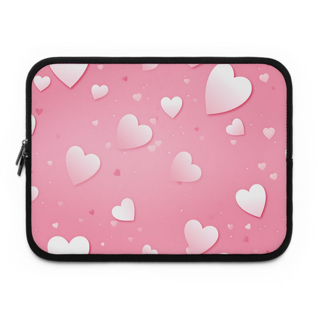 Pink Hearts Laptop Sleeve, Cute Tech Protection Cover, Valentine's Day ...
