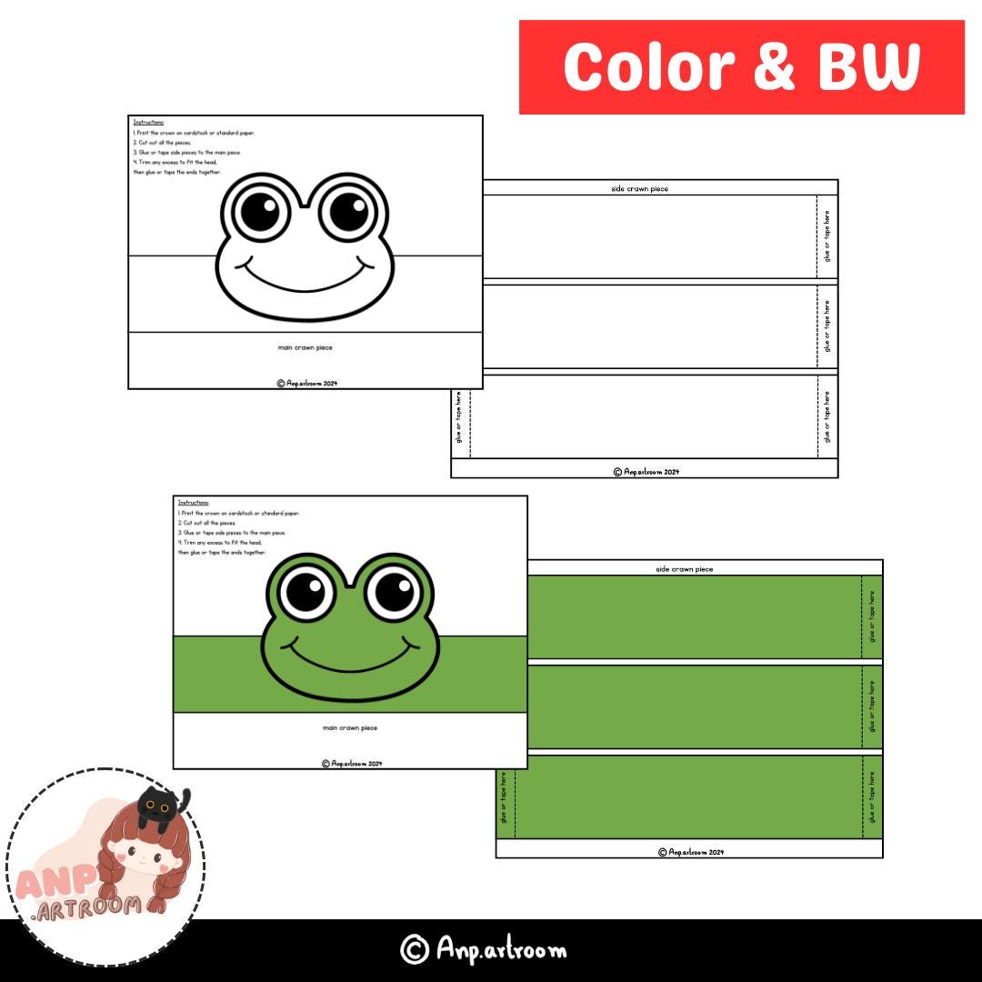 Frog Headband - Animal Paper Hat & Crown - DIY Coloring Activity ...