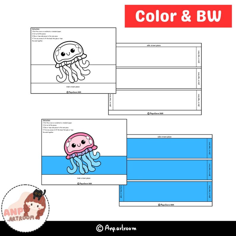 Jellyfish Headband - Animal Paper Hat & Crown - DIY Coloring Activity ...