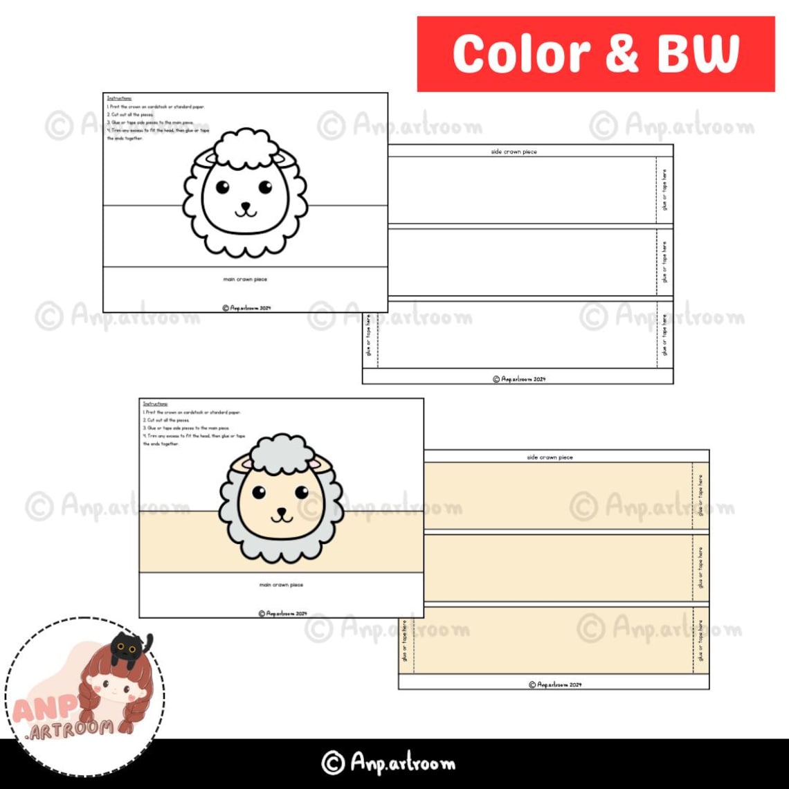 Sheep Headband - Animal Paper Hat & Crown - DIY Coloring Activity ...