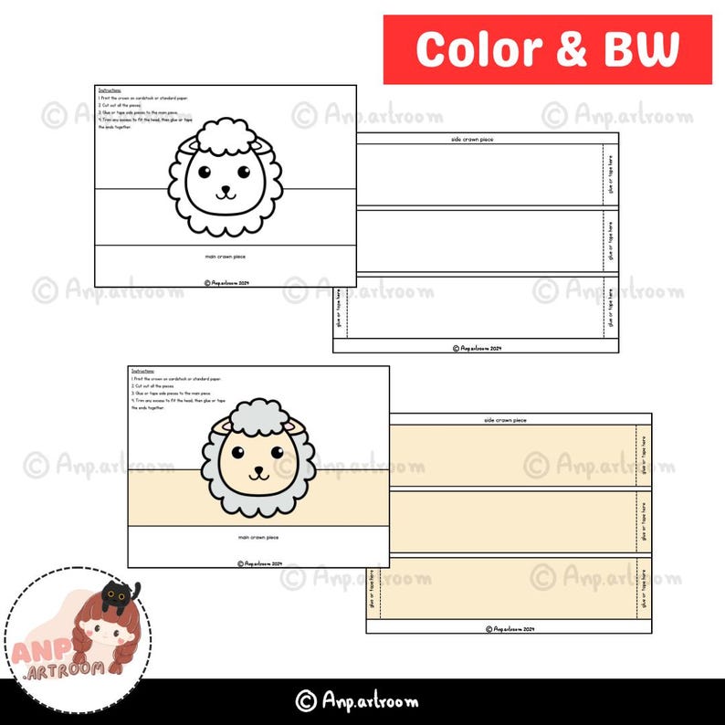 Sheep Headband - Animal Paper Hat & Crown - DIY Coloring Activity ...