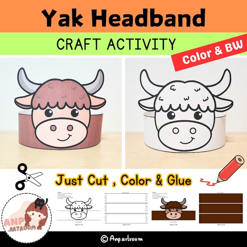Yak Headband - Animal Paper Hat & Crown - DIY Coloring Activity Costume ...