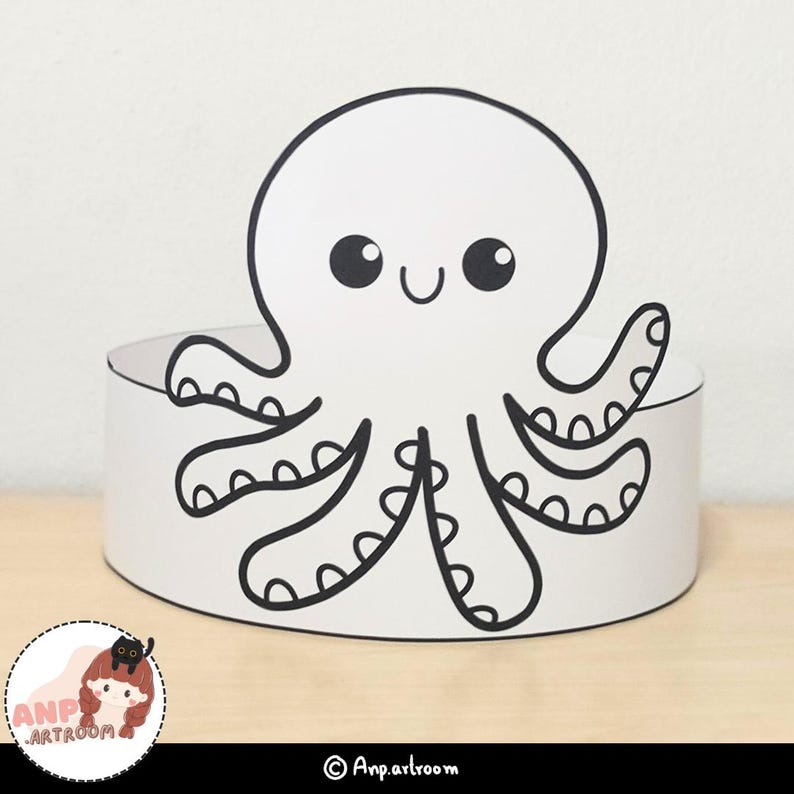 Octopus Headband - Animal Paper Hat & Crown - DIY Coloring Activity ...