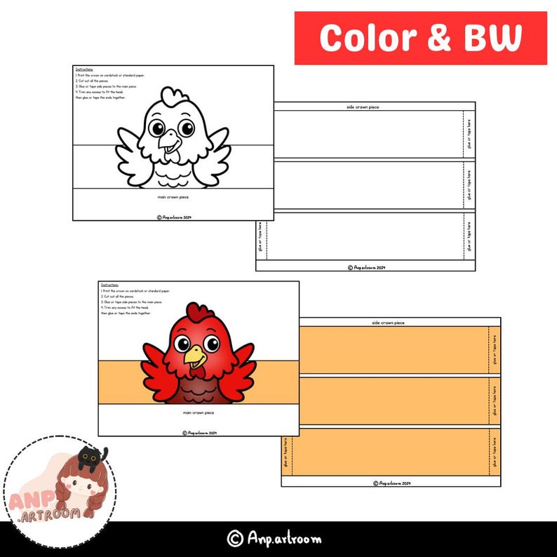 Little Red Hen Headband: DIY Coloring Activity Costume (printable PDF ...