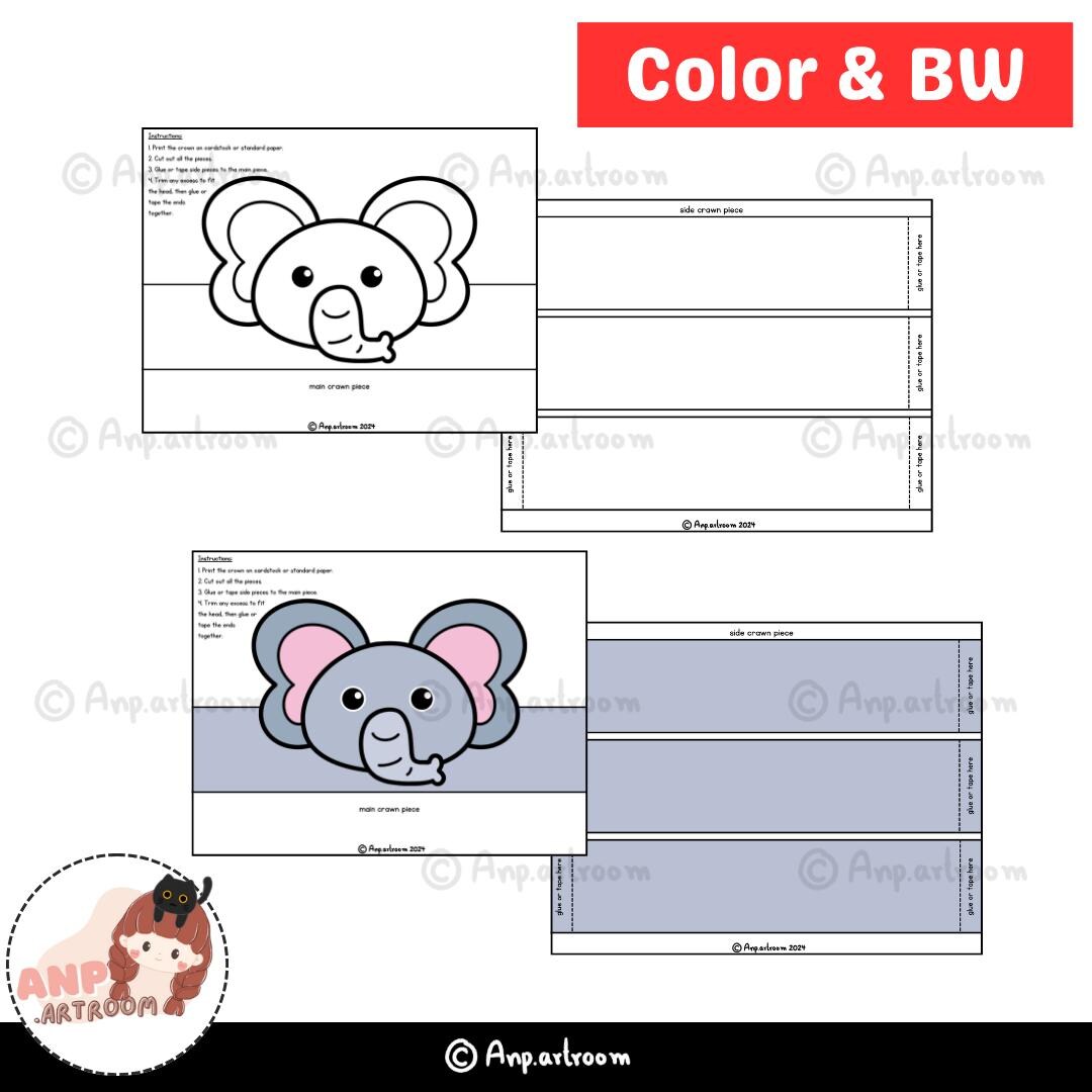 Elephant Headband - Animal Paper Hat & Crown - DIY Coloring Activity ...