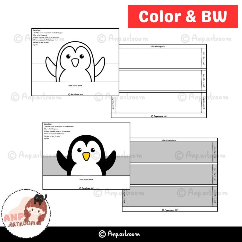 Penguin Headband - Animal Paper Hat & Crown - DIY Coloring Activity ...