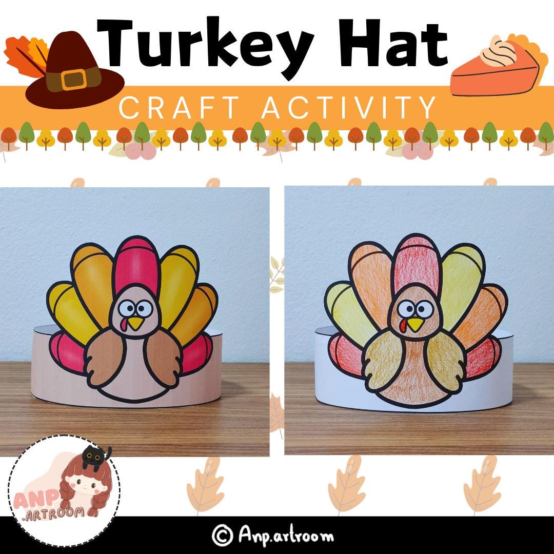 Thanksgiving Turkey Cute Hat Headband Craft Coloring Activity Printable ...