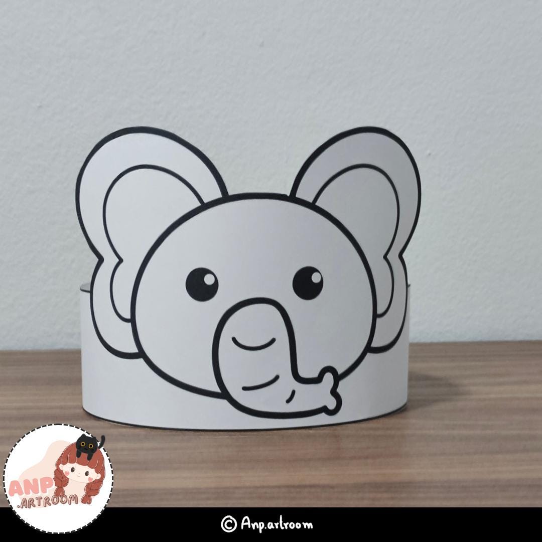 Elephant Headband - Animal Paper Hat & Crown - DIY Coloring Activity ...