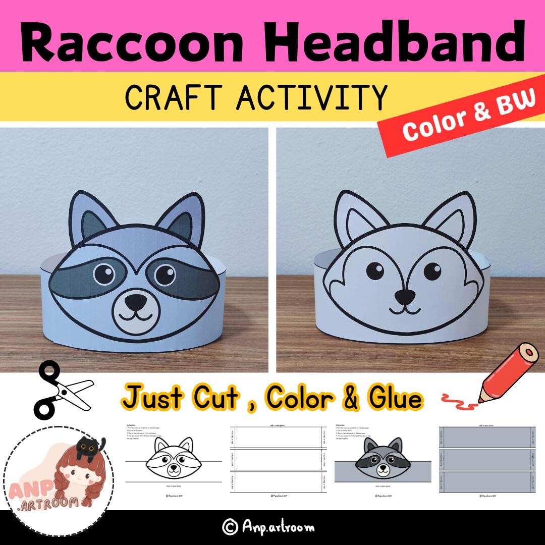 Raccoon Headband - Animal Paper Hat & Crown - DIY Coloring Activity ...