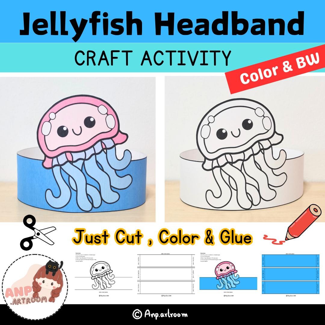 Jellyfish Headband - Animal Paper Hat & Crown - DIY Coloring Activity ...