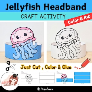 Jellyfish Headband - Animal Paper Hat & Crown - DIY Coloring Activity ...