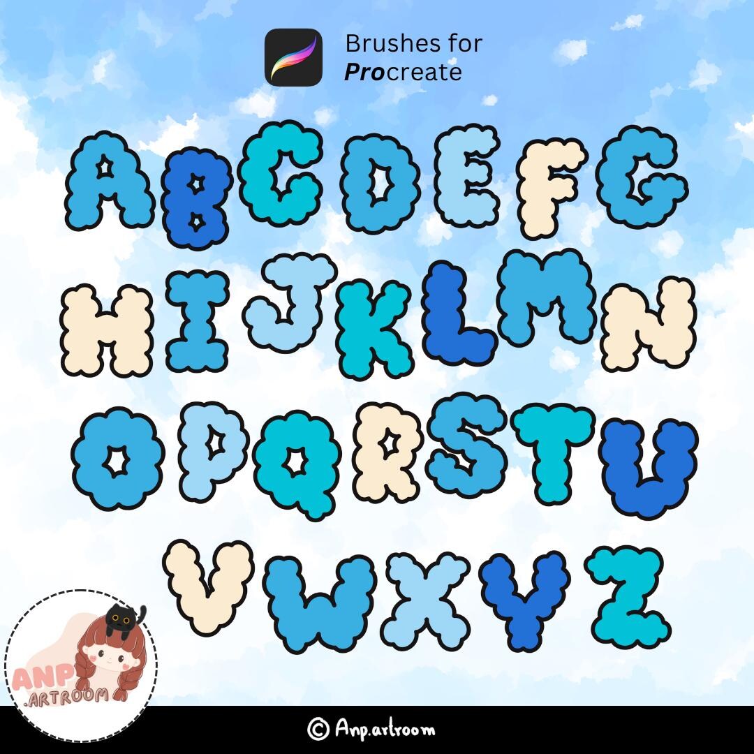 Procreate Letter Stamps: Cloudy Uppercase Alphabet Brush Set (digital ...