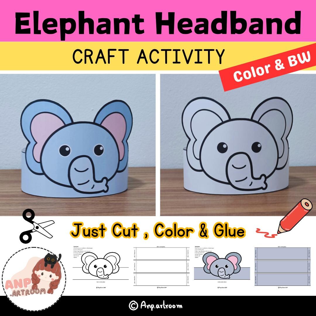 Elephant Headband - Animal Paper Hat & Crown - DIY Coloring Activity ...