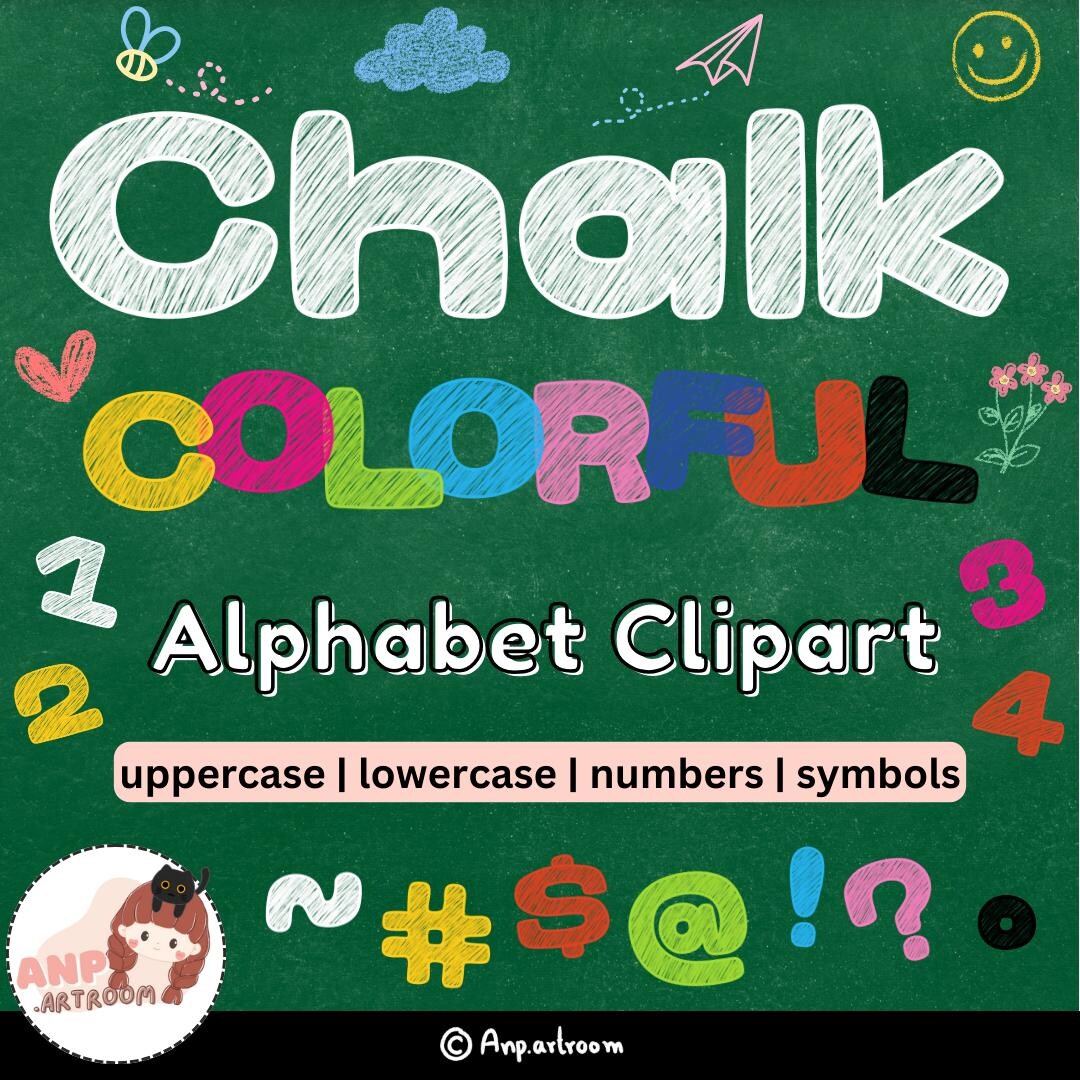 Chalk Alphabet Clipart: Colorful A-Z Letters & Numbers (PNG Files) - Etsy
