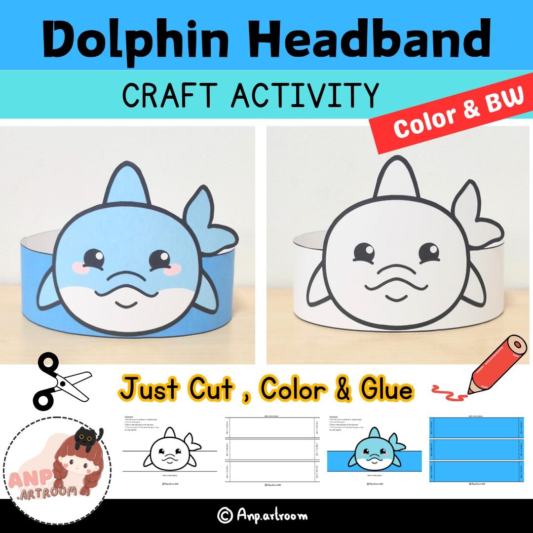 Dolphin Headband - Animal Paper Hat & Crown - DIY Coloring Activity ...