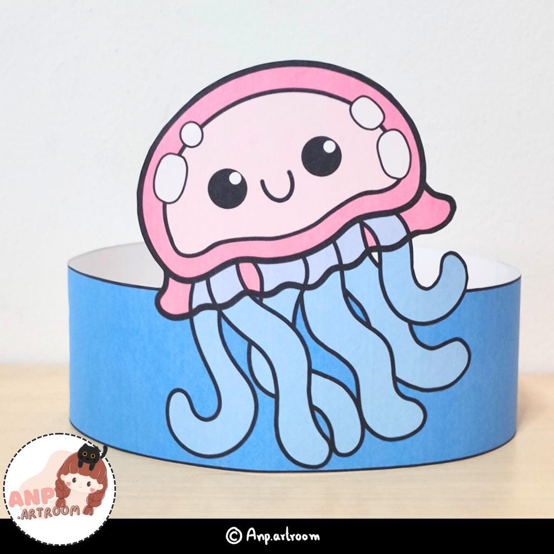 Jellyfish Headband - Animal Paper Hat & Crown - DIY Coloring Activity ...