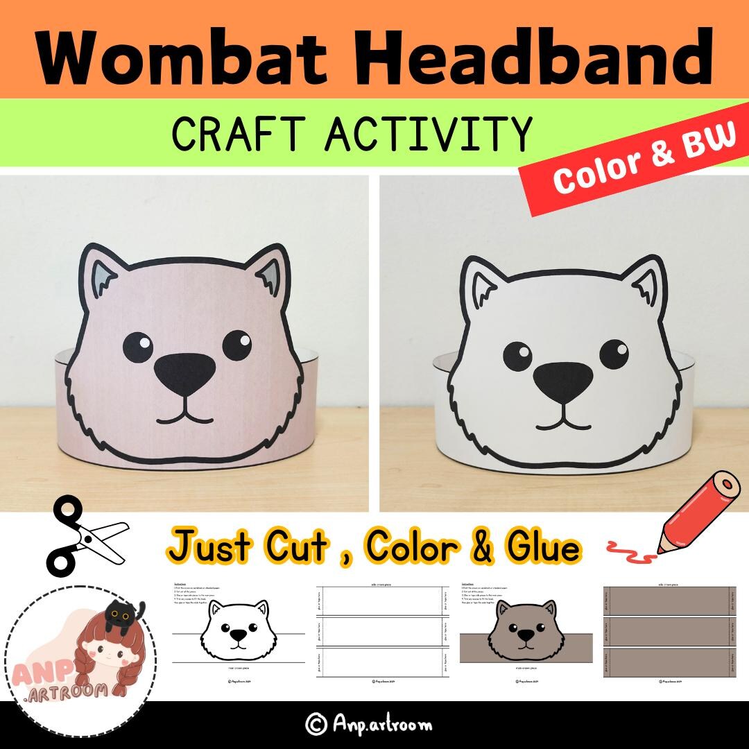 Wombat Headband - Animal Paper Hat & Crown - DIY Coloring Activity ...