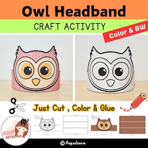 Owl Headband - Animal Paper Hat & Crown - DIY Coloring Activity Costume ...
