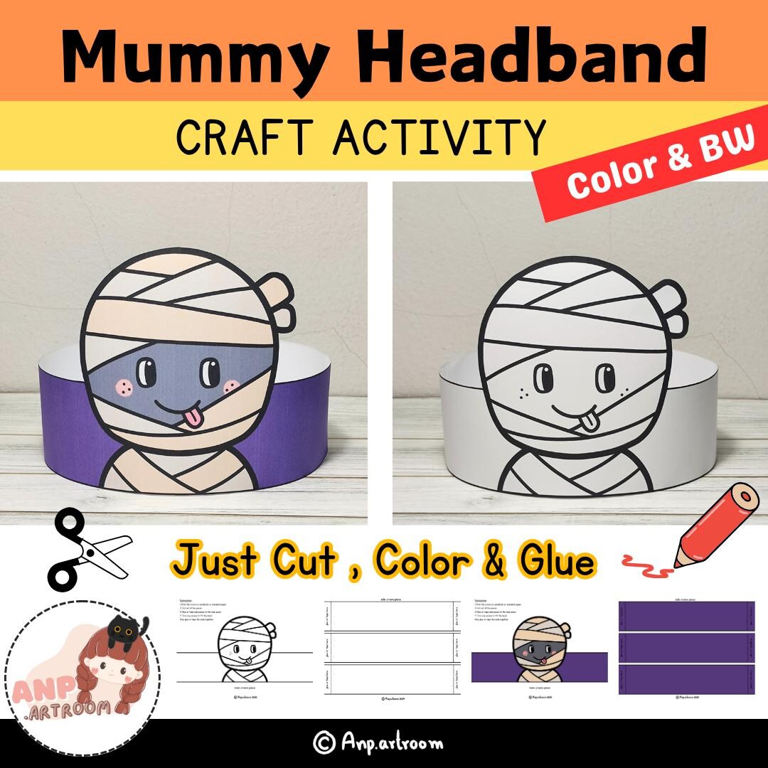 Mummy Headband Craft Halloween Paper Hat - DIY Coloring Activity ...