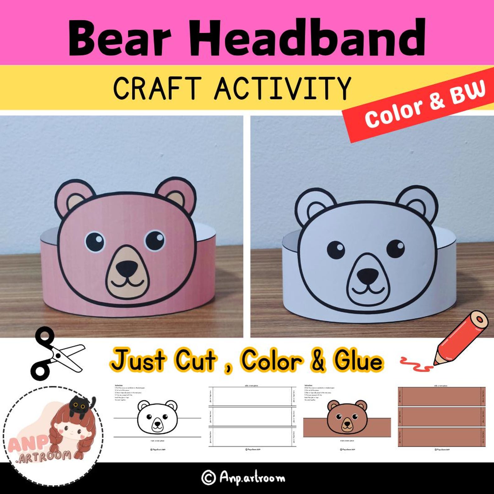 Bear Headband - Animal Paper Hat & Crown - DIY Coloring Activity ...