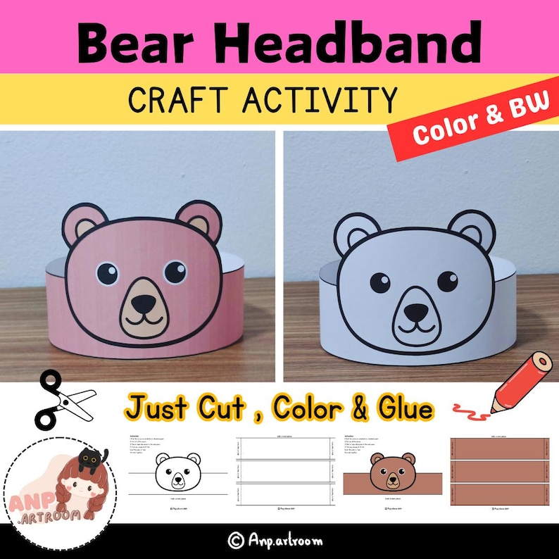 Bear Headband - Animal Paper Hat & Crown - DIY Coloring Activity ...