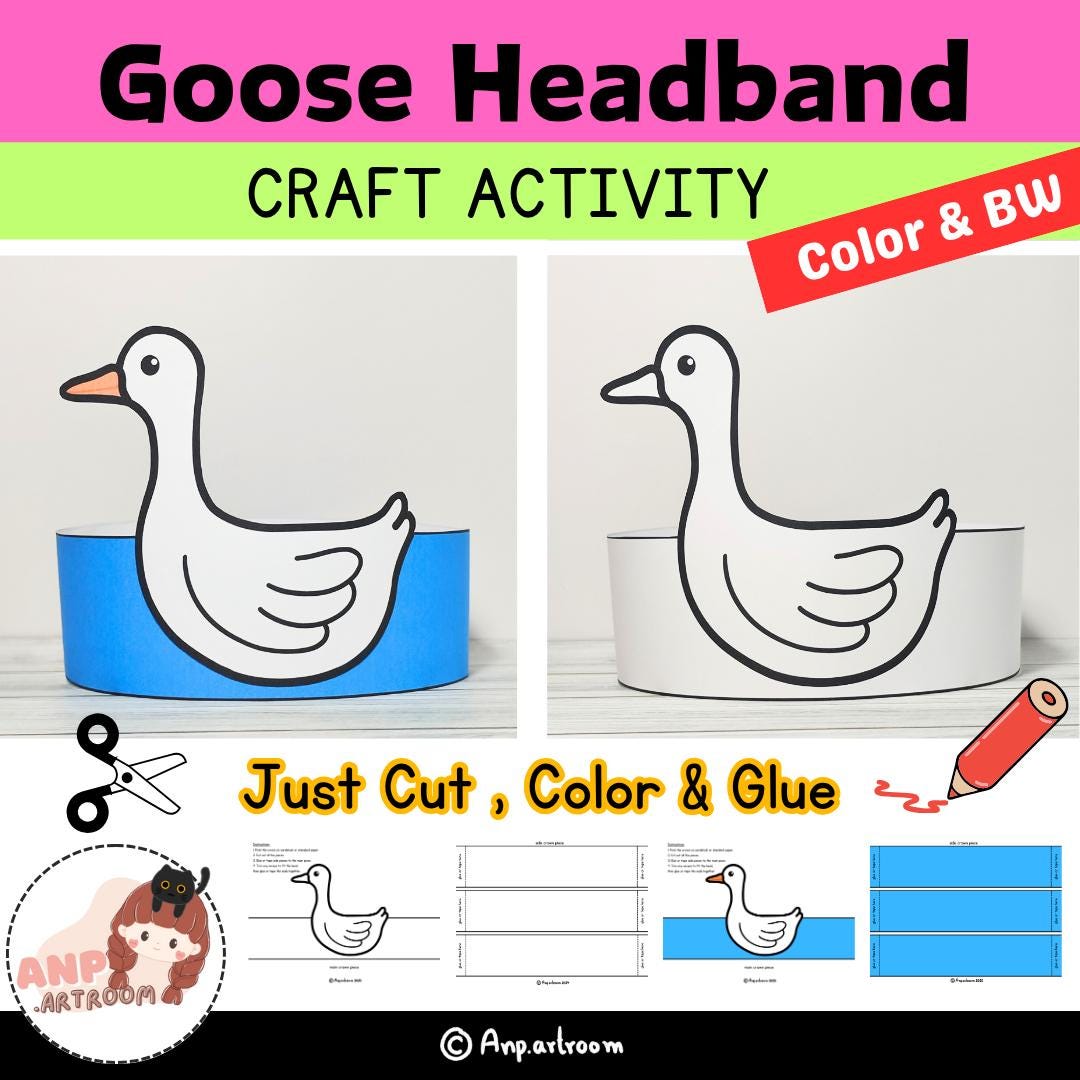 Goose Headband - Animal Paper Hat & Crown - DIY Coloring Activity ...