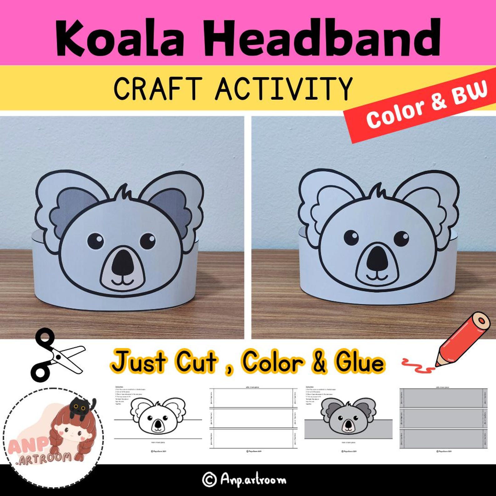 Koala Headband - Animal Paper Hat & Crown - DIY Coloring Activity ...