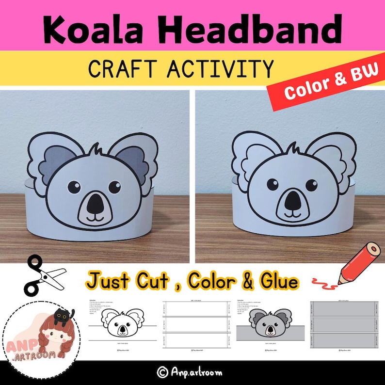 Koala Headband - Animal Paper Hat & Crown - DIY Coloring Activity ...