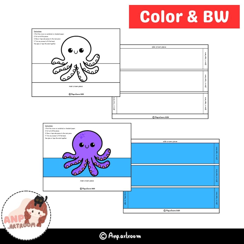 Octopus Headband - Animal Paper Hat & Crown - DIY Coloring Activity ...