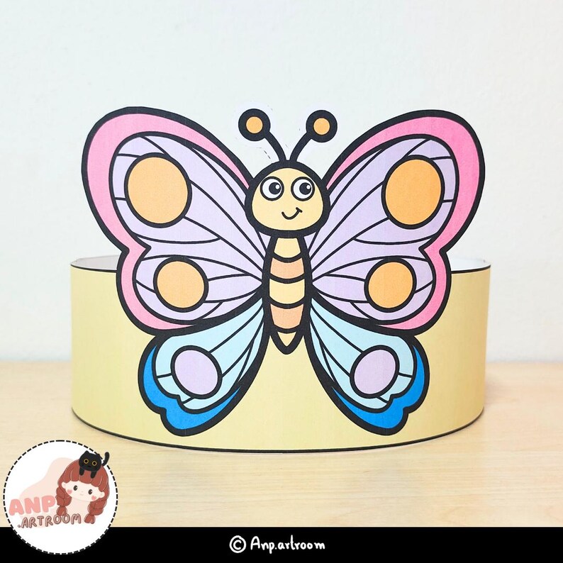 Butterfly Headband - Animal Paper Hat & Crown - DIY Coloring Activity ...