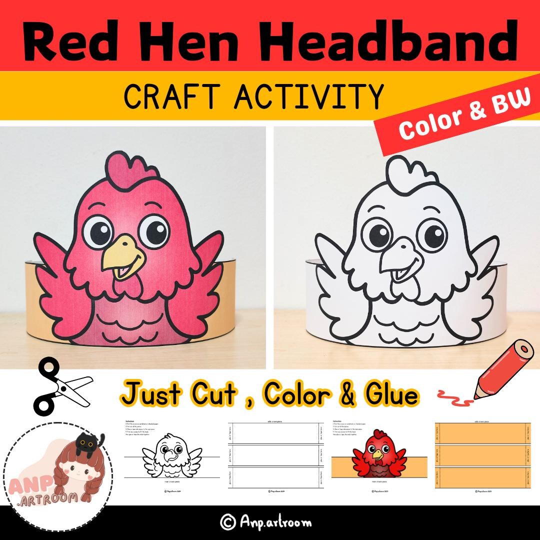 Little Red Hen Headband: DIY Coloring Activity Costume (printable PDF ...