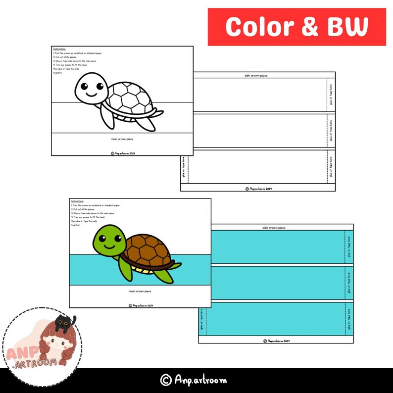 Turtle Headband - Animal Paper Hat & Crown - DIY Coloring Activity ...