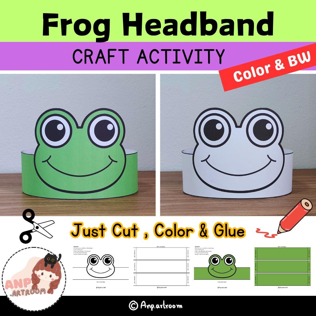Frog Headband - Animal Paper Hat & Crown - DIY Coloring Activity ...