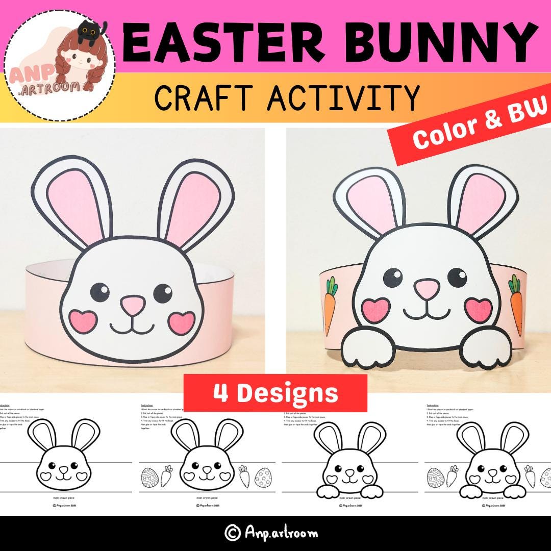 Easter Bunny Headband - Animal Paper Hat & Crown - DIY Coloring ...