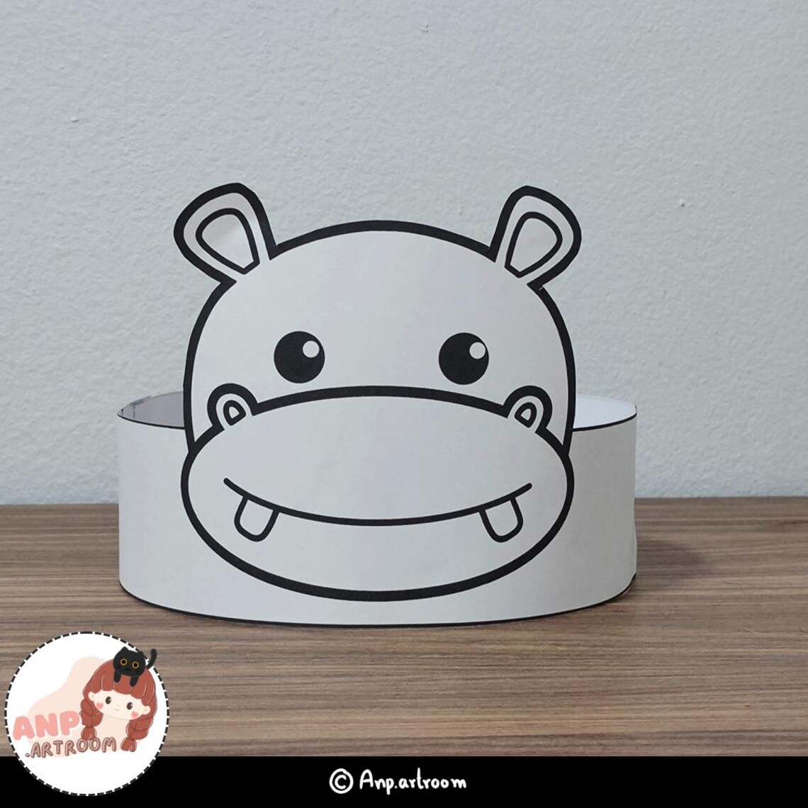 Hippopotamus Headband - Animal Paper Hat & Crown - DIY Coloring ...